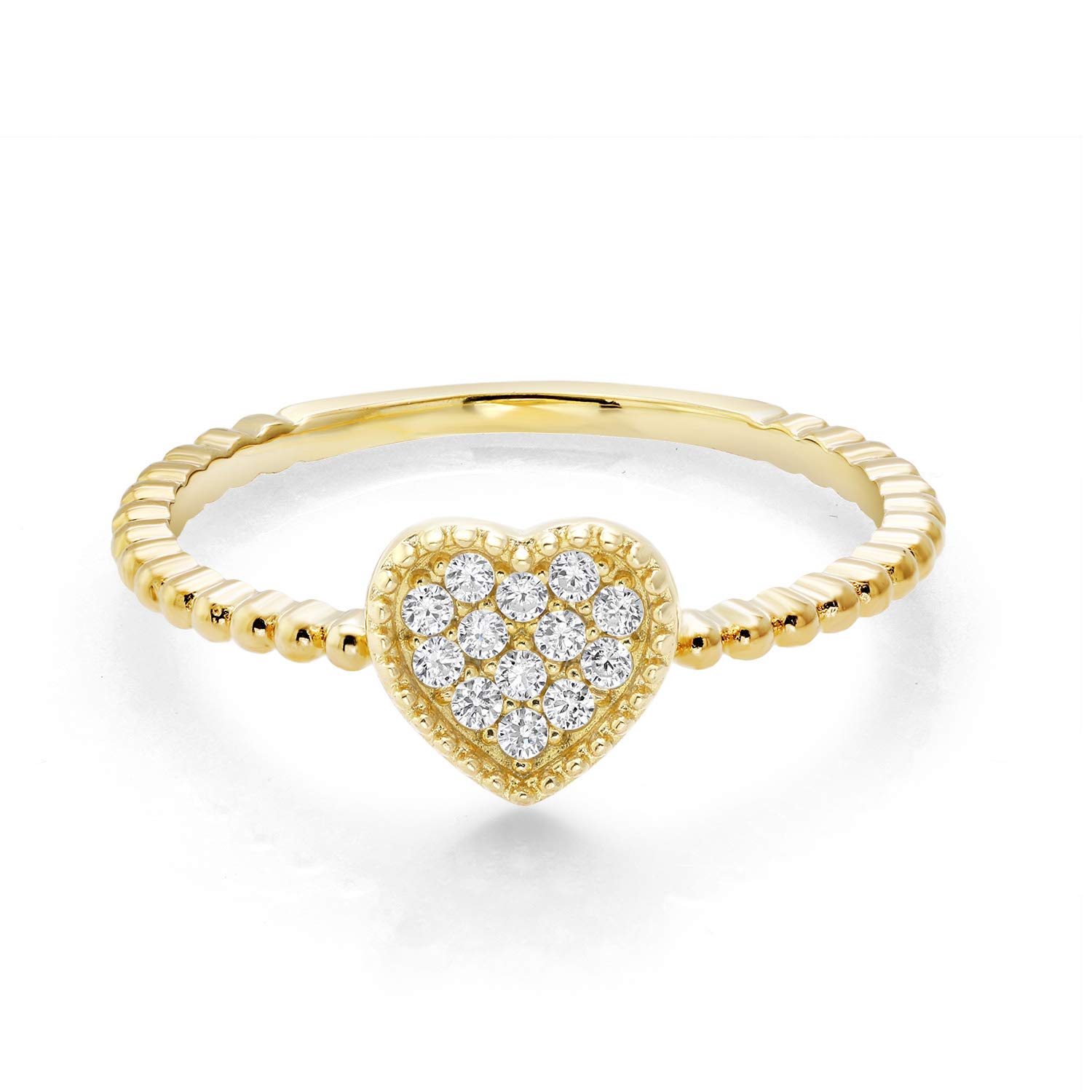 Gem Stone King 18K Yellow Gold Plated Silver White Cubic Zirconia CZ Love Heart Ring For Women (Available In Size 5, 6, 7, 8, 9)