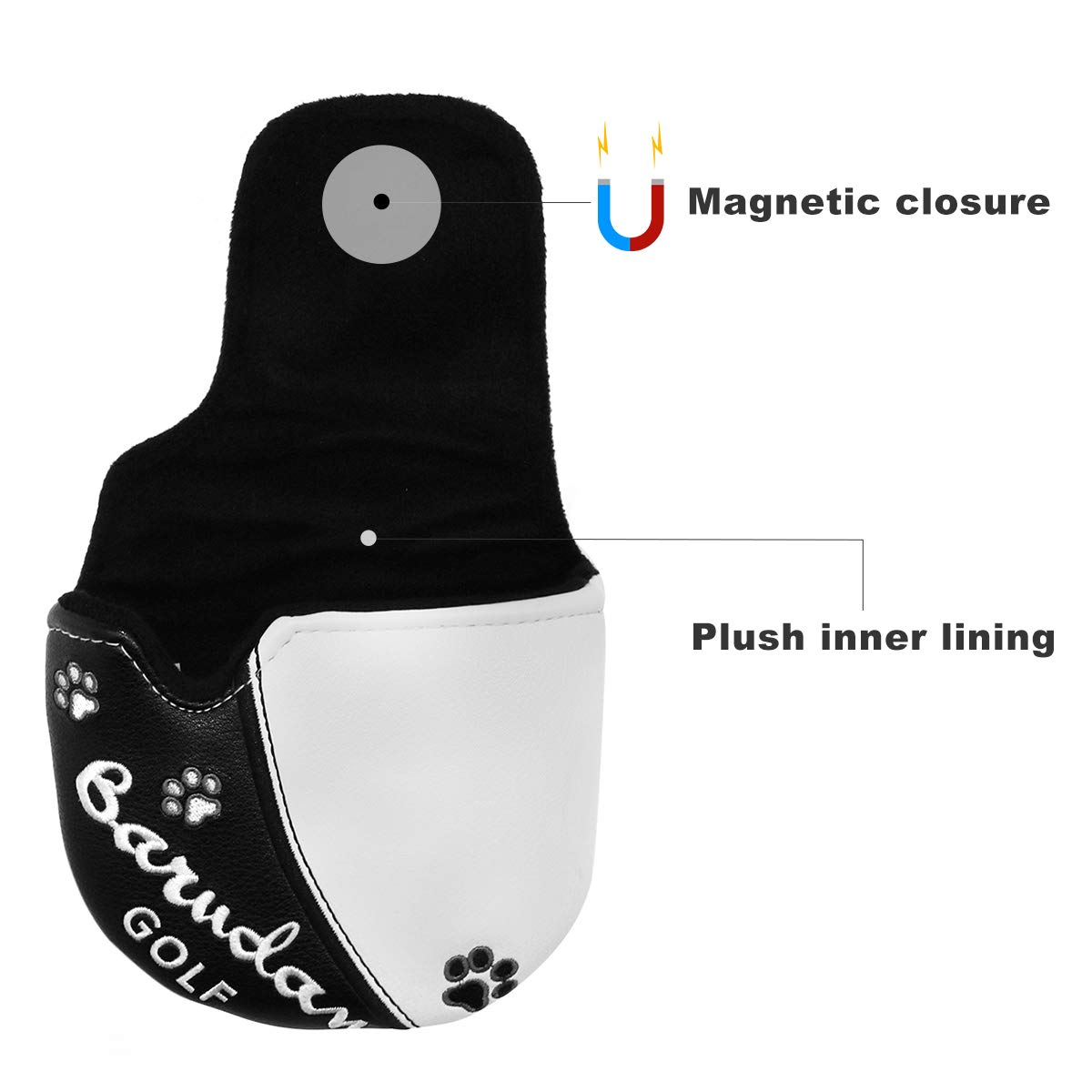 Golf Putter Cover Mallet, Putter Covers Golf Club Head Covers Putter Headcover for Mallet Leather Golf Putter Head Covers with Magnetic for Odyssey 2 Ball Scotty Cameron Callaway (White-2)