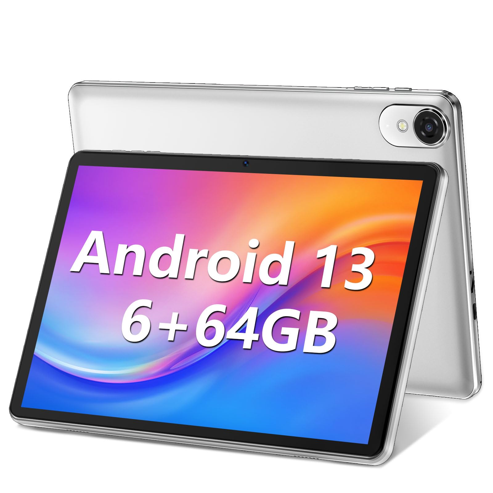 ECOPAD 10.1 inch Android 13 Tablet PC, 6GB RAM 64GB ROM 512GB Expand,Quad-Core Tablets,IPS HD Touch Screen and Dual Speakers, Wi-Fi Tablets,Dual Camera,6000mAh (Silver)