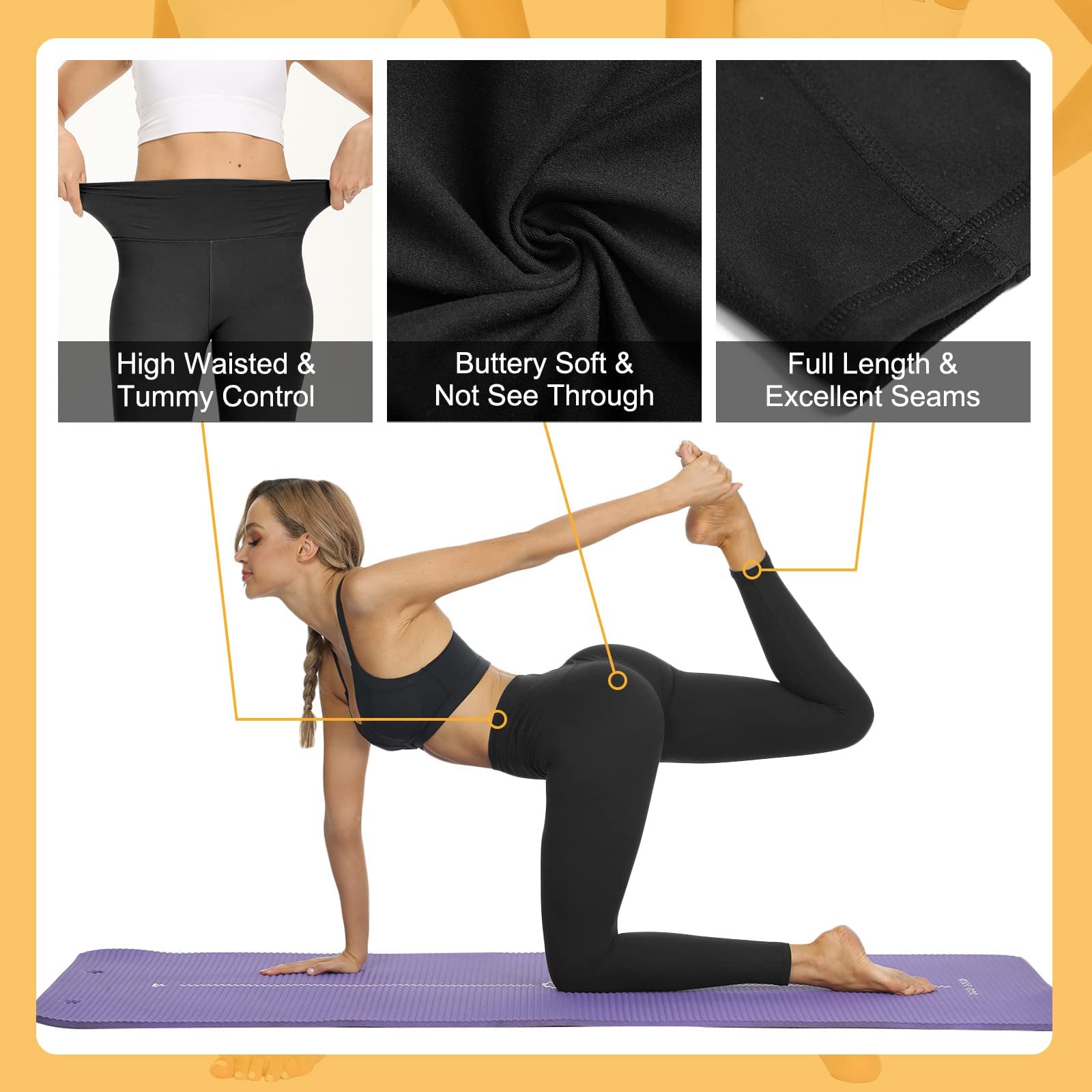 Eyeneen High Waisted Leggings for Women - Full-Length Soft Tummy Control Stretchy Yoga Pants Workout Running Leggings