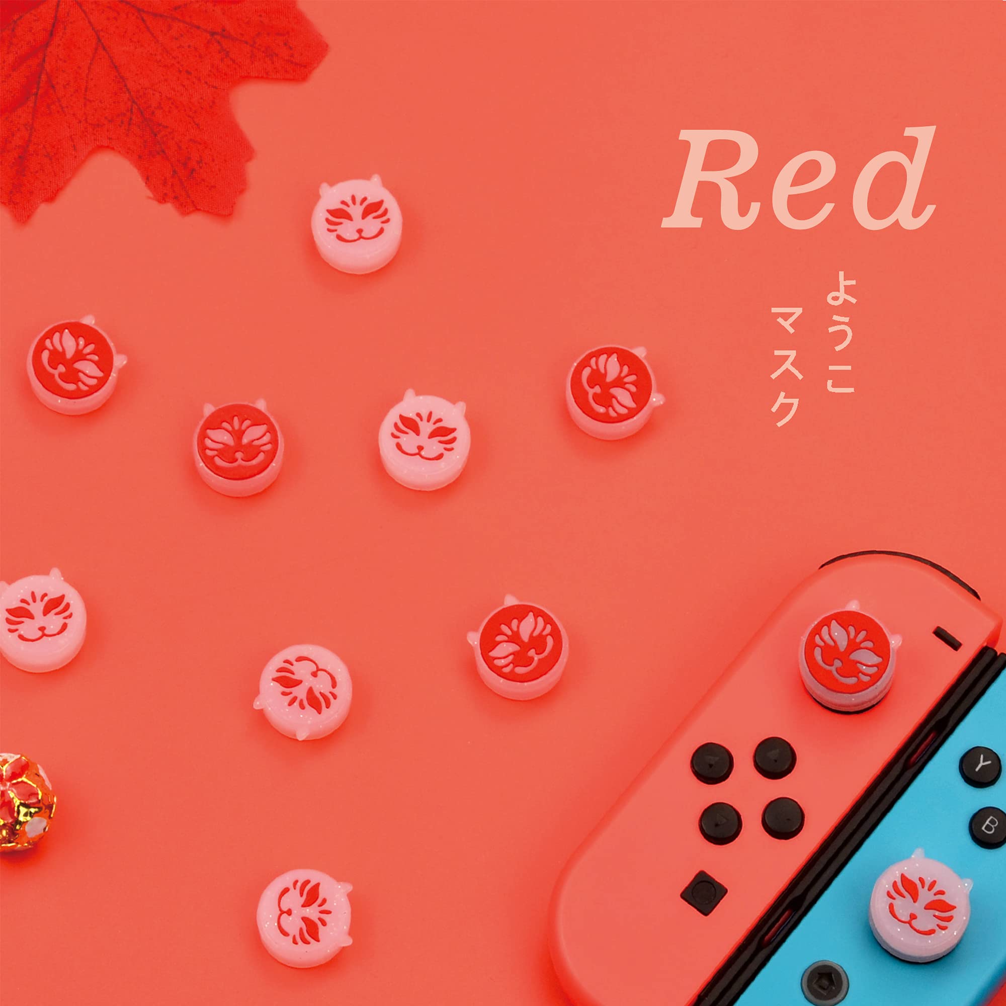 FANPL Cute Fox Glitter Thumb Grip Caps for Nintendo Switch & OLED Model Joy Con & Switch Lite, Soft Silicone Joystick Cover for Switch Joycon Controller, 4PCS (Red & Blue)