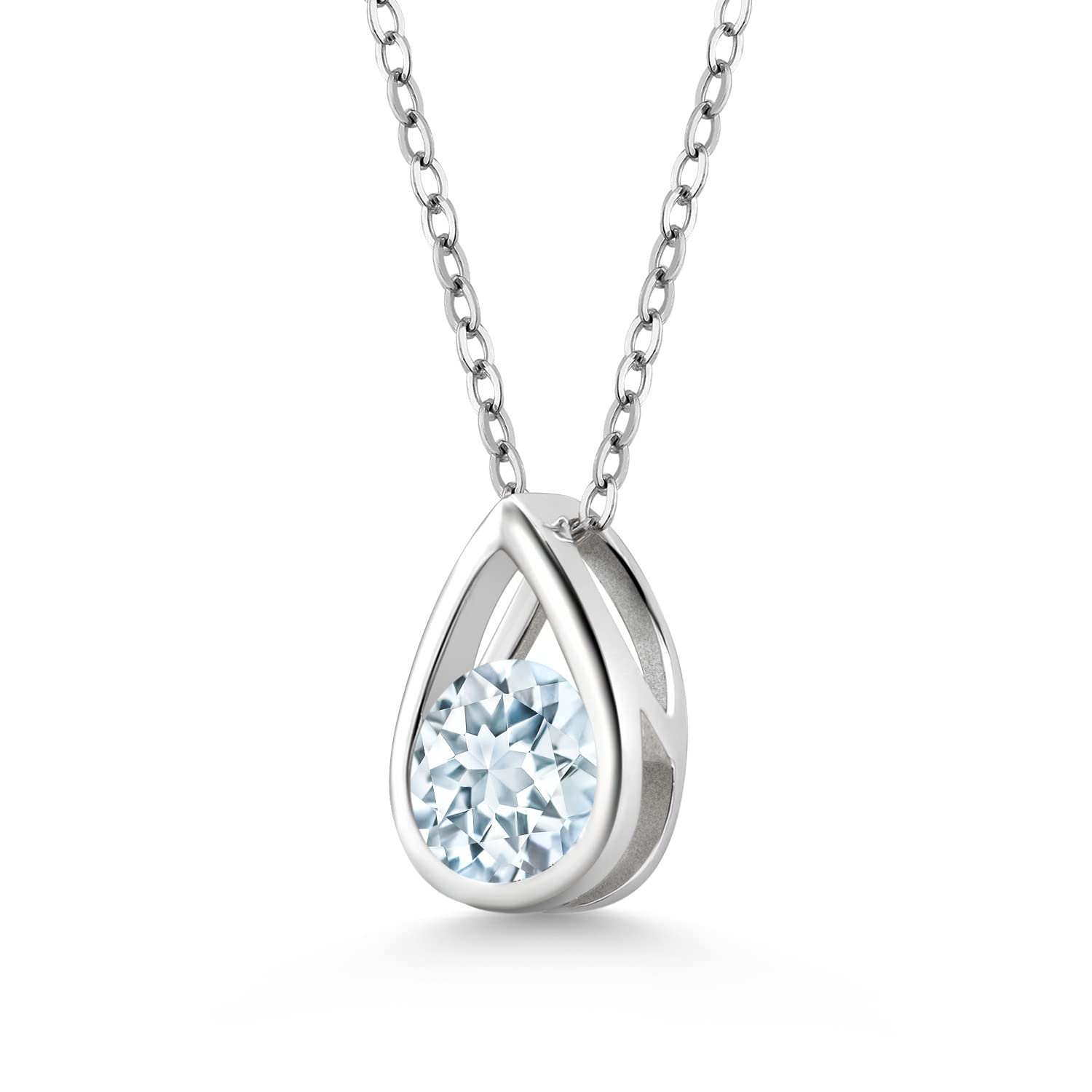 Gem Stone King 925 Sterling Silver 5MM Round Gemstone Birthstone Teardrop Pendant Necklace For Women with 18 Inch Silver Chain