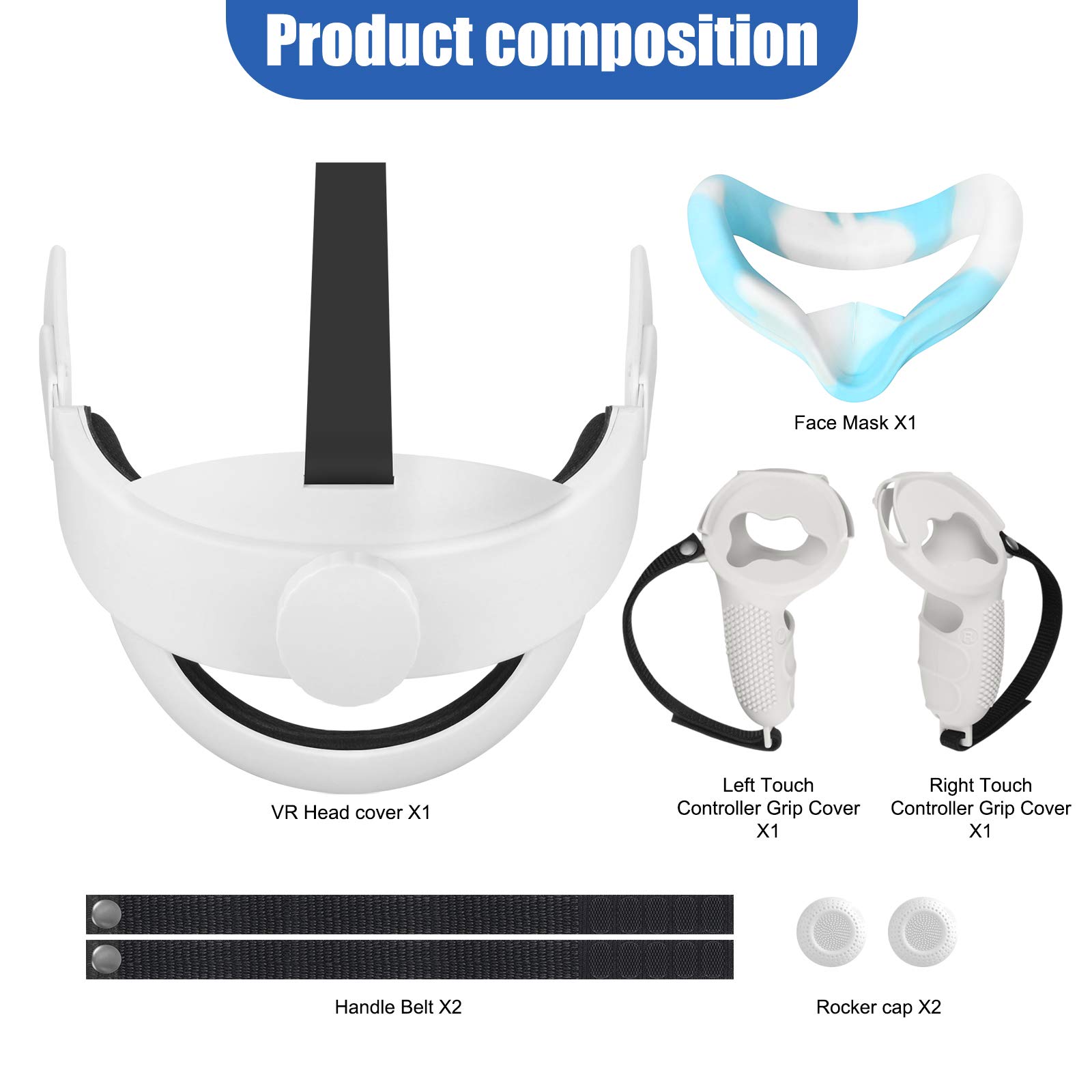 Eyglo 3-in-1 Head Strap for Oculus Quest 2 with Face Silicone Cover & Controllers Grips Covers, Enhanced Support and Comfort Oculus Quest 2 Accessories