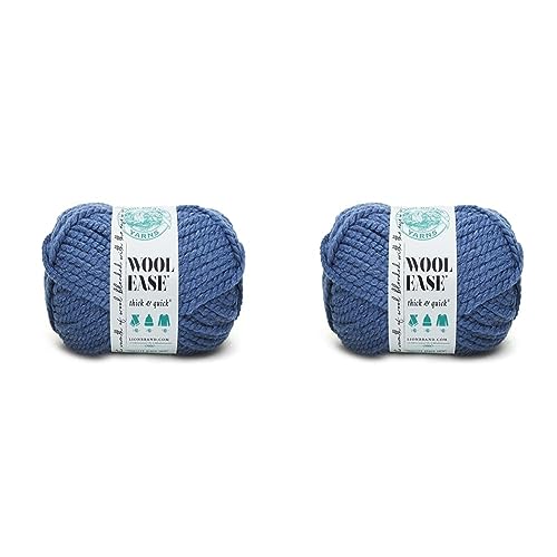 Lion Brand Yarn Wool-Ease Thick & Quick Yarn, Soft and Bulky Yarn for Knitting, Crocheting, and Crafting, 1 Skein, Denim (Pack of 2)