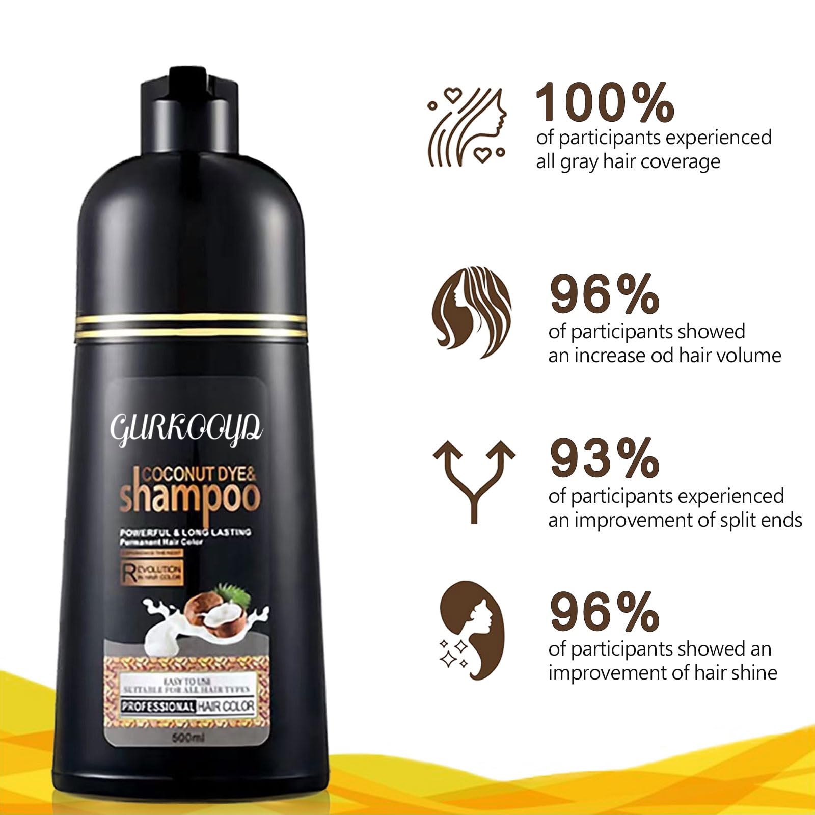 GURKOOYD Black Hair Dye Shampoo,Jet Black Hair Dye Permanent,Champoo Tinte Para Aclarar El Pelo Oscuro Platinado Matizador(Black)