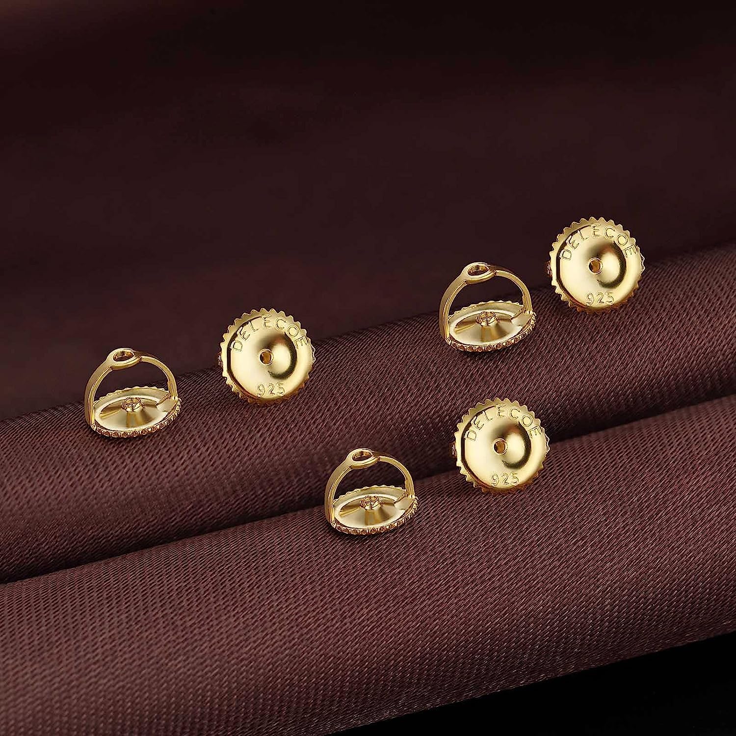 DELECOE 2 Pairs Gold Screw Earring Backs,14K Gold Plated Sterling Silver Screw on Earring Backs Replacements for Diamond Earring Studs, Hypoallergenic Secure ScrewBacks for Threaded Post .032"