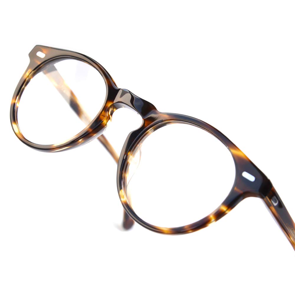 ERD Round Vintage Solid Acetate Eyeglasses Full Rim Frame For Men Women Circle Clear Lens Retro Glasses (Cocobolo)…