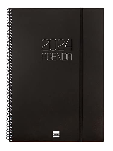 Finocam - Planner 2024 Spiral Opaque Week Vertical View January 2024 - December 2024 (12 Months) Black Spanish