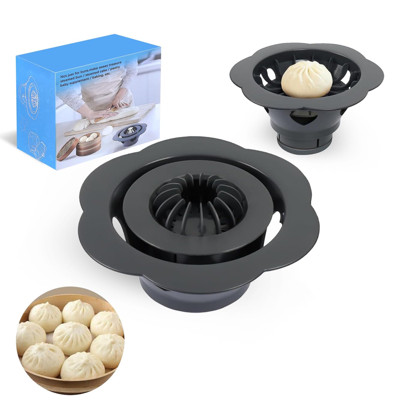 Jnhuy Baozi Maker Machine,6.57" Dumpling Momo Maker Mold Plastic Kitchen Gadget Tool Homemade Bao Buns Preparation Culinary Exploration Ease of Use Cleaning(Gray)