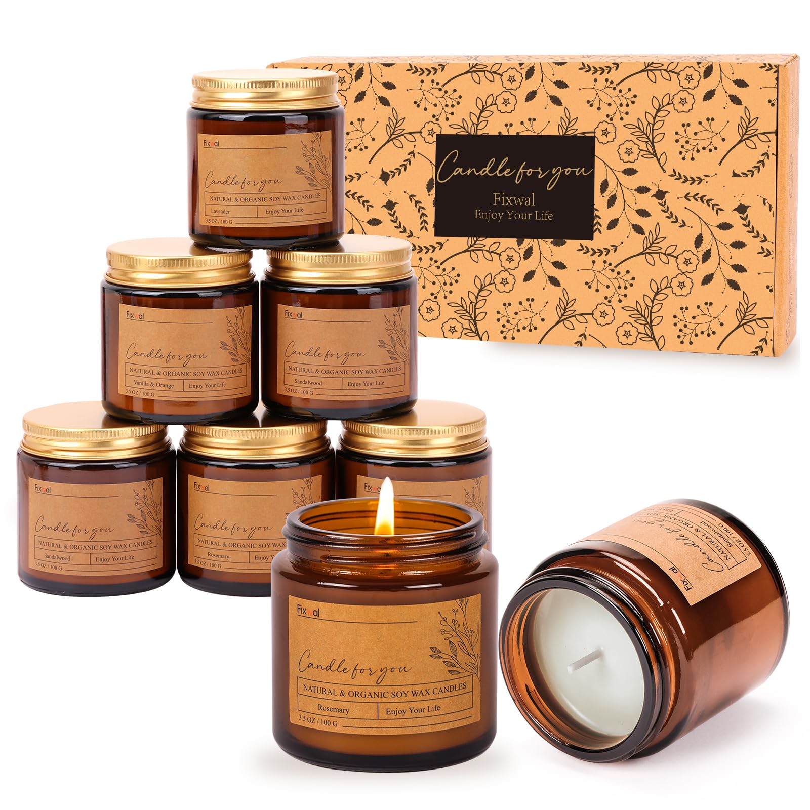 Fixwal 8 Pack Scented Candles Gifts for Women, 3.5oz Glass Jar Soy Candles for Birthday Valentine Mother's Day
