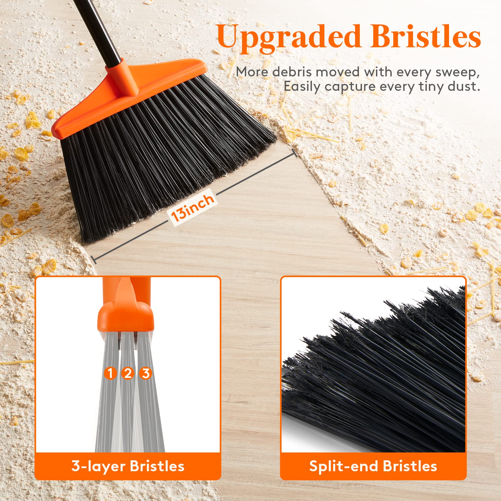 Lifewit Outdoor Broom, Heavy Duty Broom with 53" Extendable Long Handle, Household Angle Brooms for Indoor, Patio, Garage, Deck, Lobby, Courtyard Sweeping, Orange
