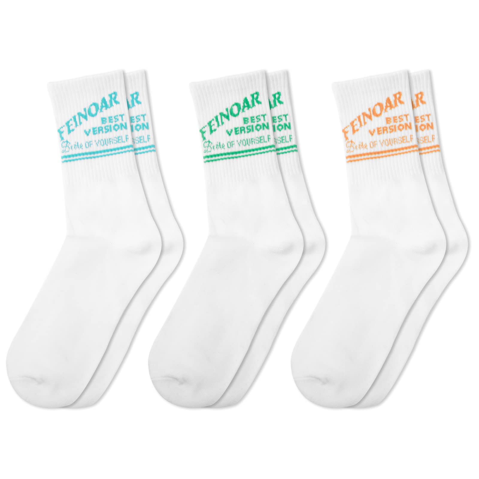 FEINOAR 3 Pairs Mens Crew Socks Cushioned Durable Cotton Athletic Running Socks White (Men Size 7-11)