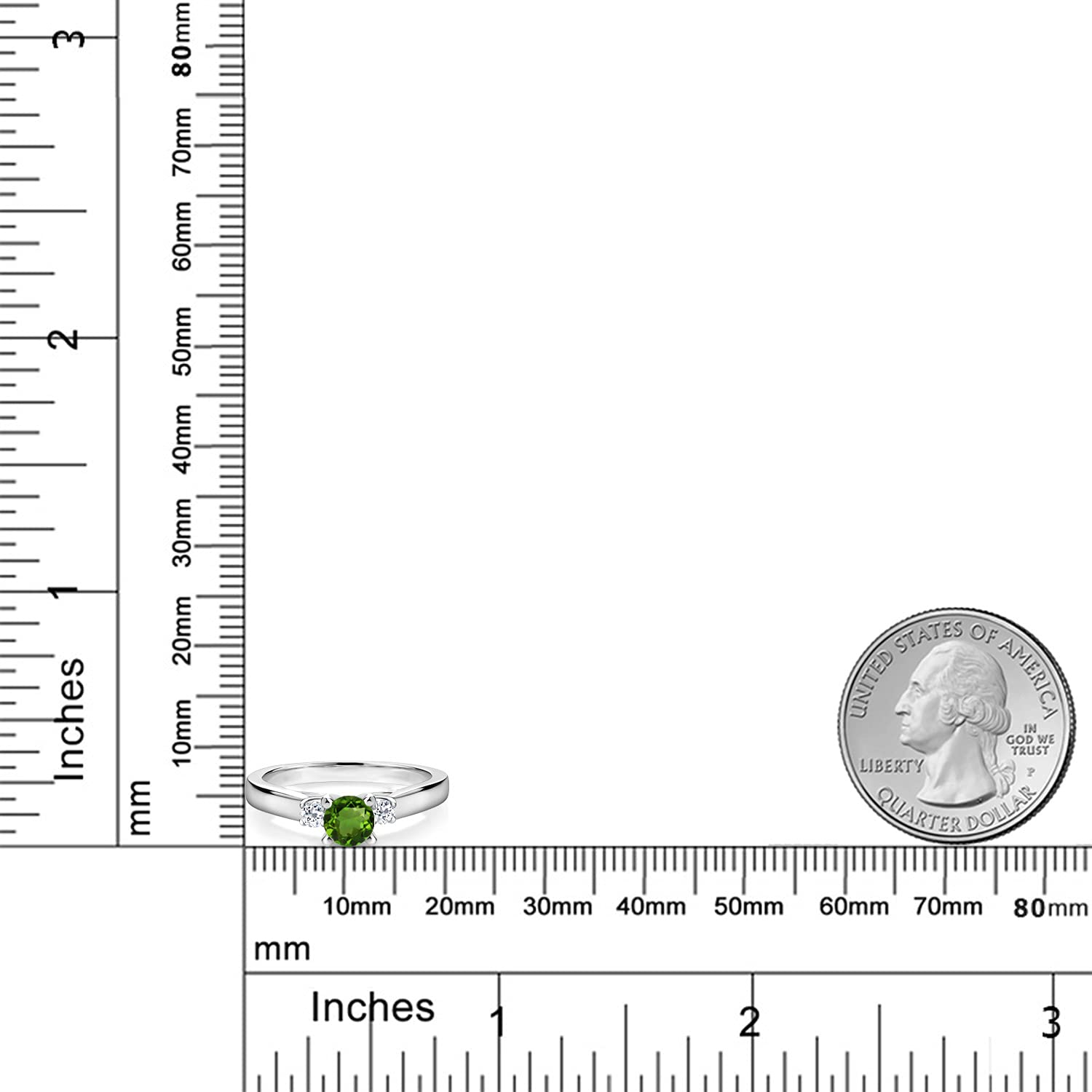 Gem Stone King 925 Sterling Silver Round Green Chrome Diopside and White Topaz Women Ring (0.67 Cttw, Gemstone Birthstone, Available In Size 5, 6, 7, 8, 9)