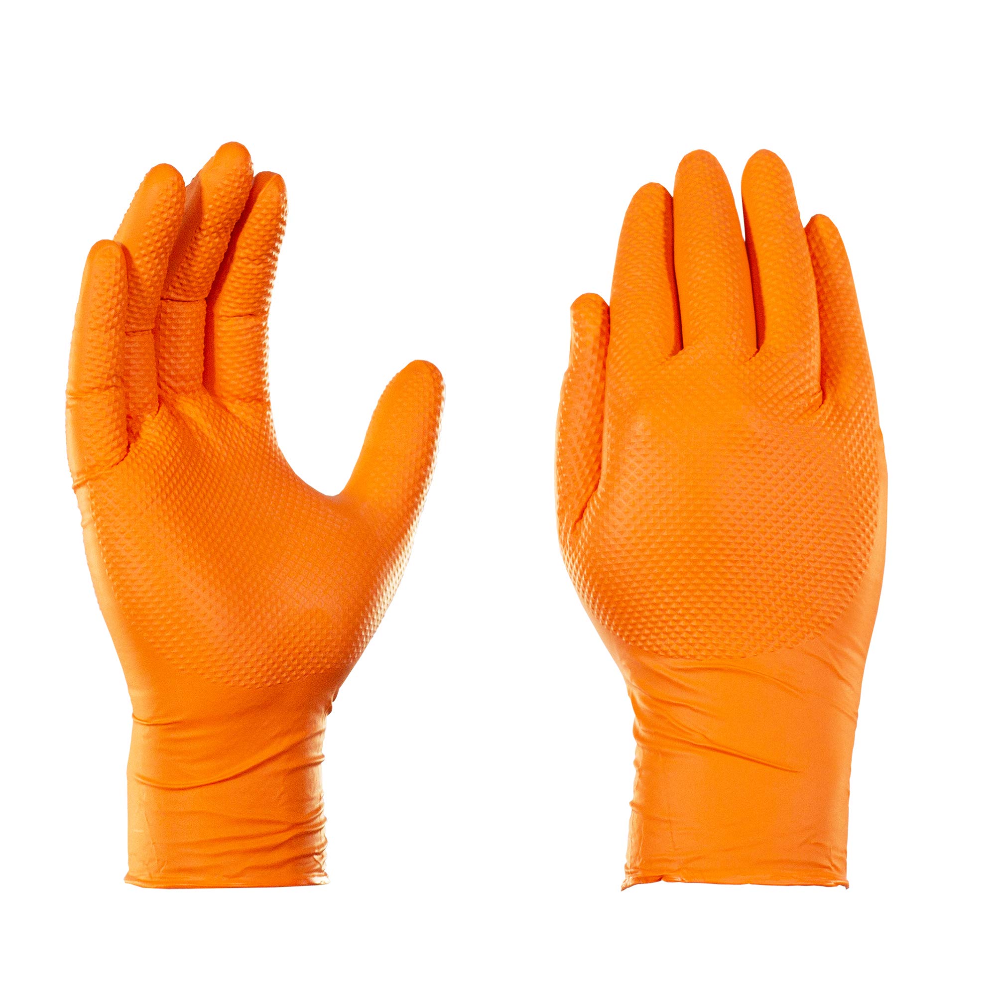 GLOVEWORKS HD Orange & Green Nitrile Disposable Gloves, 8 Mil, Latex-Free, Diamond Texture, Large, 1 Box of 100 Per Color
