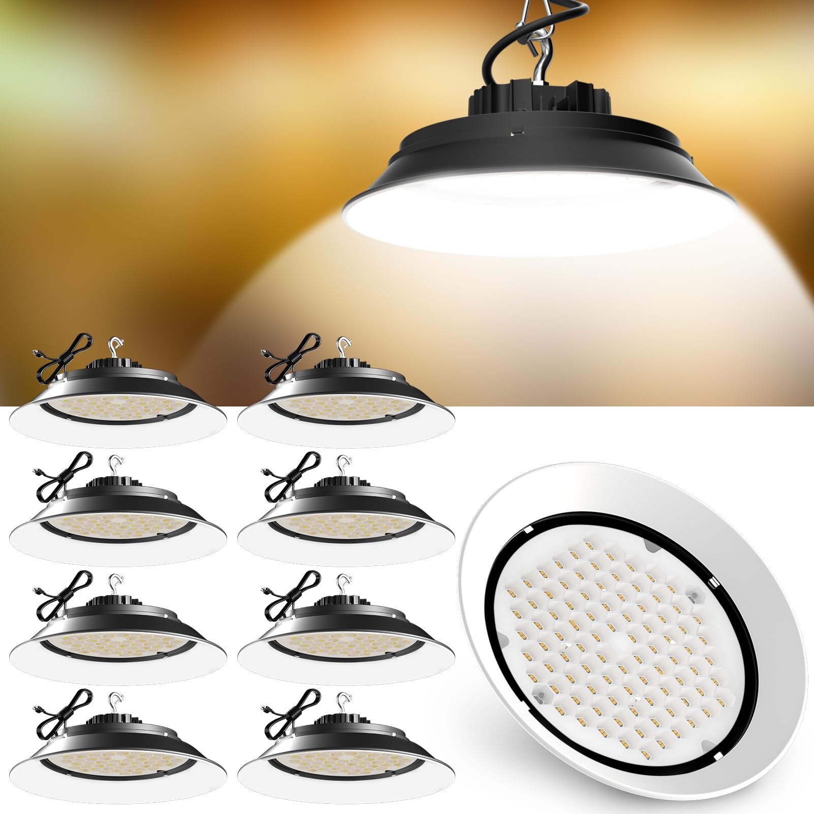 Lightdot 250W(344X1W LED) LED High Bay Light with Diffuser 37500lm High Bay LED Lights, 5000K LED High Bay Shop Light, AC100-277V UFO High Bay Lighting for 30-40FT Height -5 Yrs Warranty-8Pack