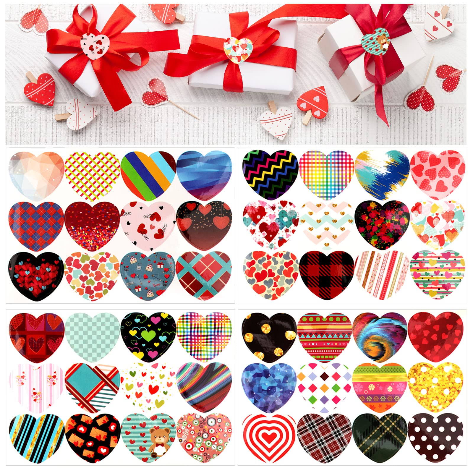 HOWAF Valentine's Day Heart Shape Stickers, Valentine's Day Labels Stickers Sheets, Valentines Day Decorative Stickers for Valentines Party Decorations Supplies, Happy Valentine’s Day Self Adhesive Stickers
