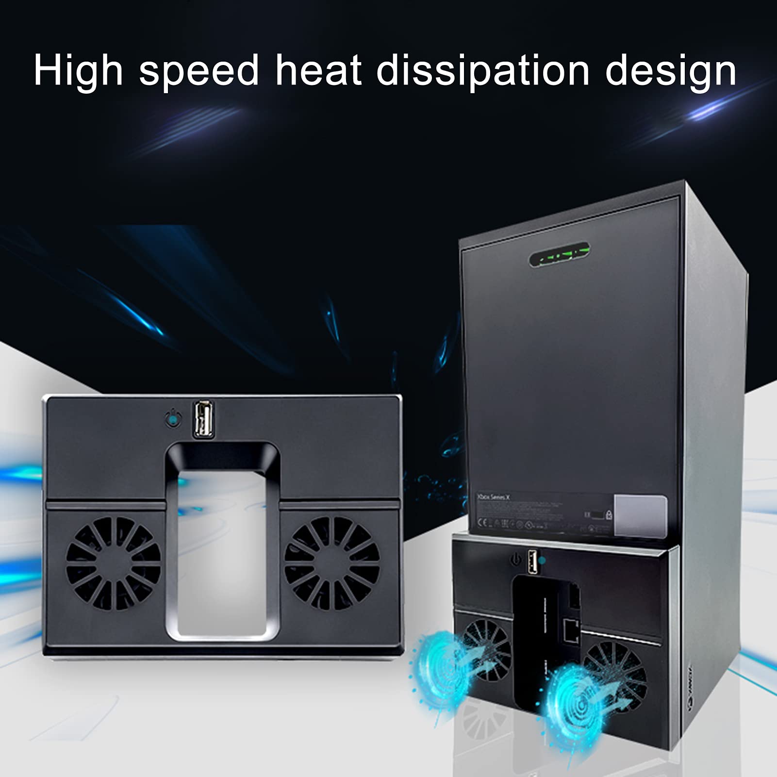Gaweb Vertical Cooling Fan for Xbox Series X Console, USB Powered 5300RPM Dual Fan Cooling System, Touch On/Off Button Cooler Radiator, 2 USB A Female Port Black One Size