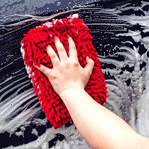 Maxshine Red Chenille Microfiber Wash Pad β Double Sided Long Super Soft Strands Makes Easy to Glide Over Any Car Surfaces, Windows, Mirrors, Great Washing Experience