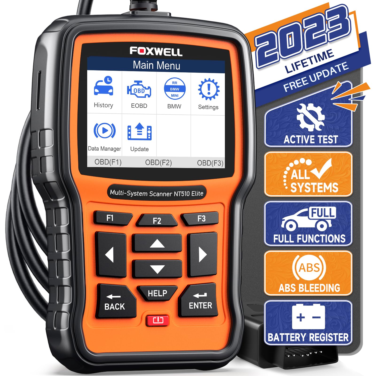 FOXWELL NT510 Elite Fit for BMW OBD2 Scanner + FOXWELL BT100 Battery Tester for 12V Car Batteries