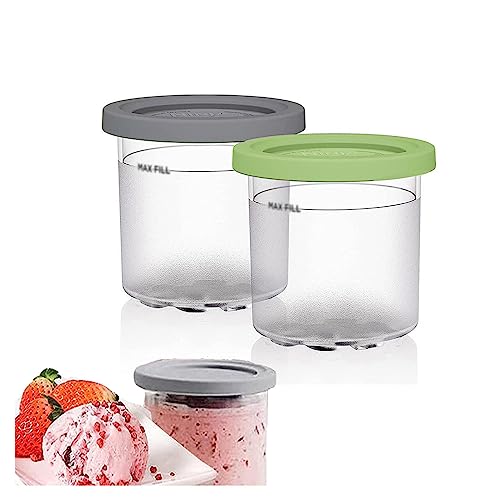 UNDR 2/4/6PCS Creami Pint Containers, for Ninja Creami Pint Containers,16 OZ Creami Containers Reusable,Leaf-Proof Compatible with NC299AMZ,NC300s Series Ice Cream Makers,Gray+Green-2PCS