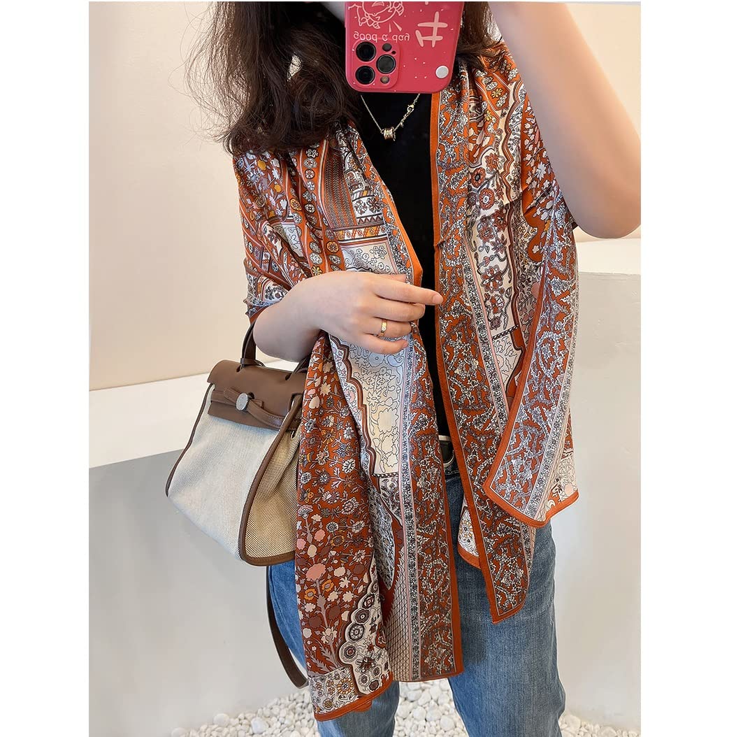 GPPZM Satin Silk Scarf Silk Women's Spring and Autumn Long Mulberry Silk Scarf Shawl Dual-use (Color : A, Size : 175cm)