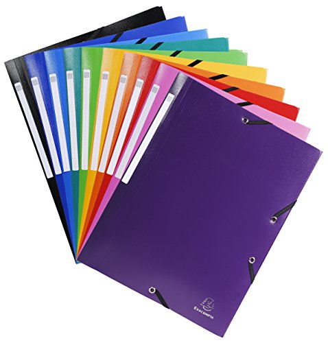 Exacompta - Ref 55840E - Opaque PP Elasticated 3-Flap Folders - Suitable for A4 Documents, 0.5mm Polypropylene, Spine Label, Suitable for Confidentiality - Assorted Colours (Pack of 10)