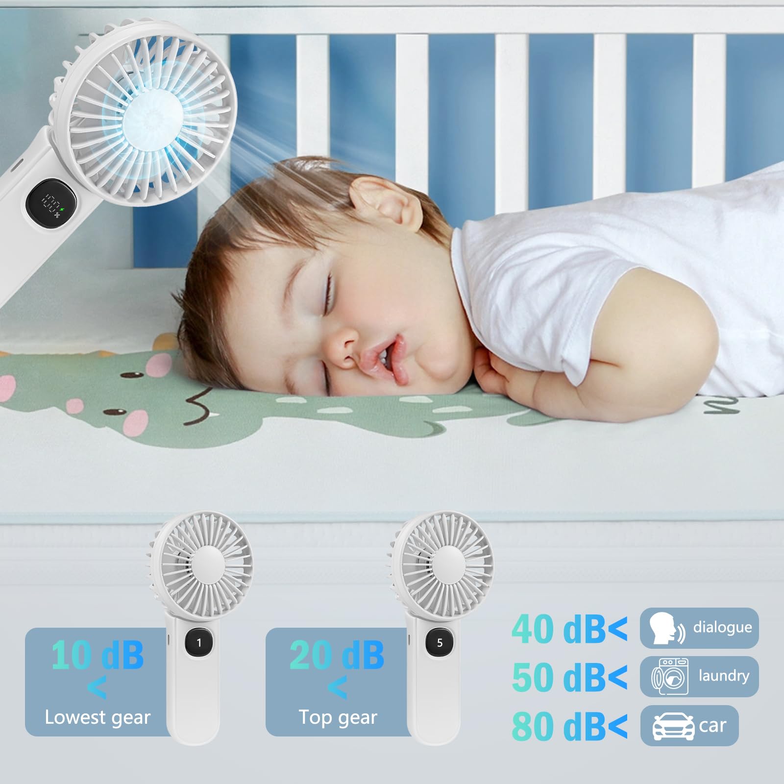 JODNO Portable Handheld Fan 2 Pack, Foldable Mini Hand Fan USB Rechargeable Battery Operated Fan with 5 Speeds Quiet Small Personal Neck Fan Eyelash Fan for Women Men Office Outdoor Travel Camping