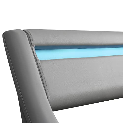 Prohon Queen Size Platform Bed with LED & Hydraulic Storage System, Upholstered Bed Frame Faux Leather with Headboard, No Box Spring Needed, Bedframes for Kids, Teen & Adults, Grey