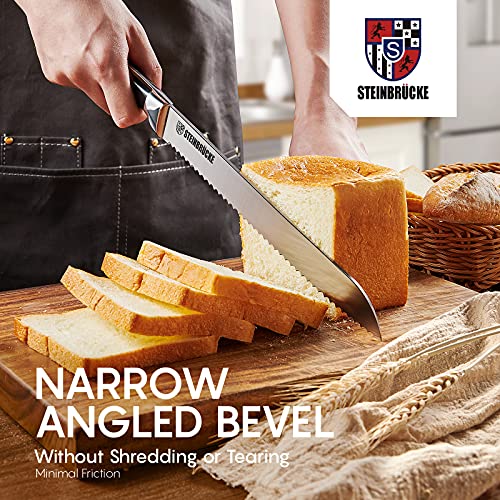 Serrated Bread knife 10 inch - Ultra sharp Bread Slicing Knife Forged from German Stainless Steel 5Cr15Mov, HRC58, Full Tang kitchen bread knife for Homemade, Crusty&Soft Bread