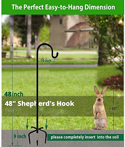 MAXZONE Outdoor Shepherd Hook with 5 Prong Base, Bird Feeder Pole Stand, Adjustable Heavy Duty Garden Hanging Stake for Solar Light Plant Hanger Wedding Decor, Matte Black (48in- 2Pack)