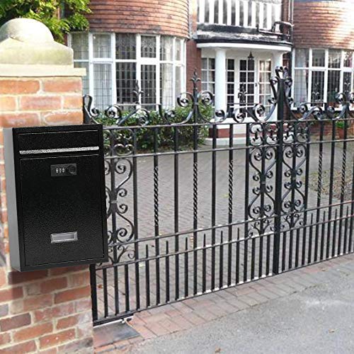 KYODOLED Locking Wall Mount Mailbox,Mail Boxes Outdoor with Combination Lock,Security Key Drop Box,12.4Hx 8.54Lx 3.35W Inches,Black Large