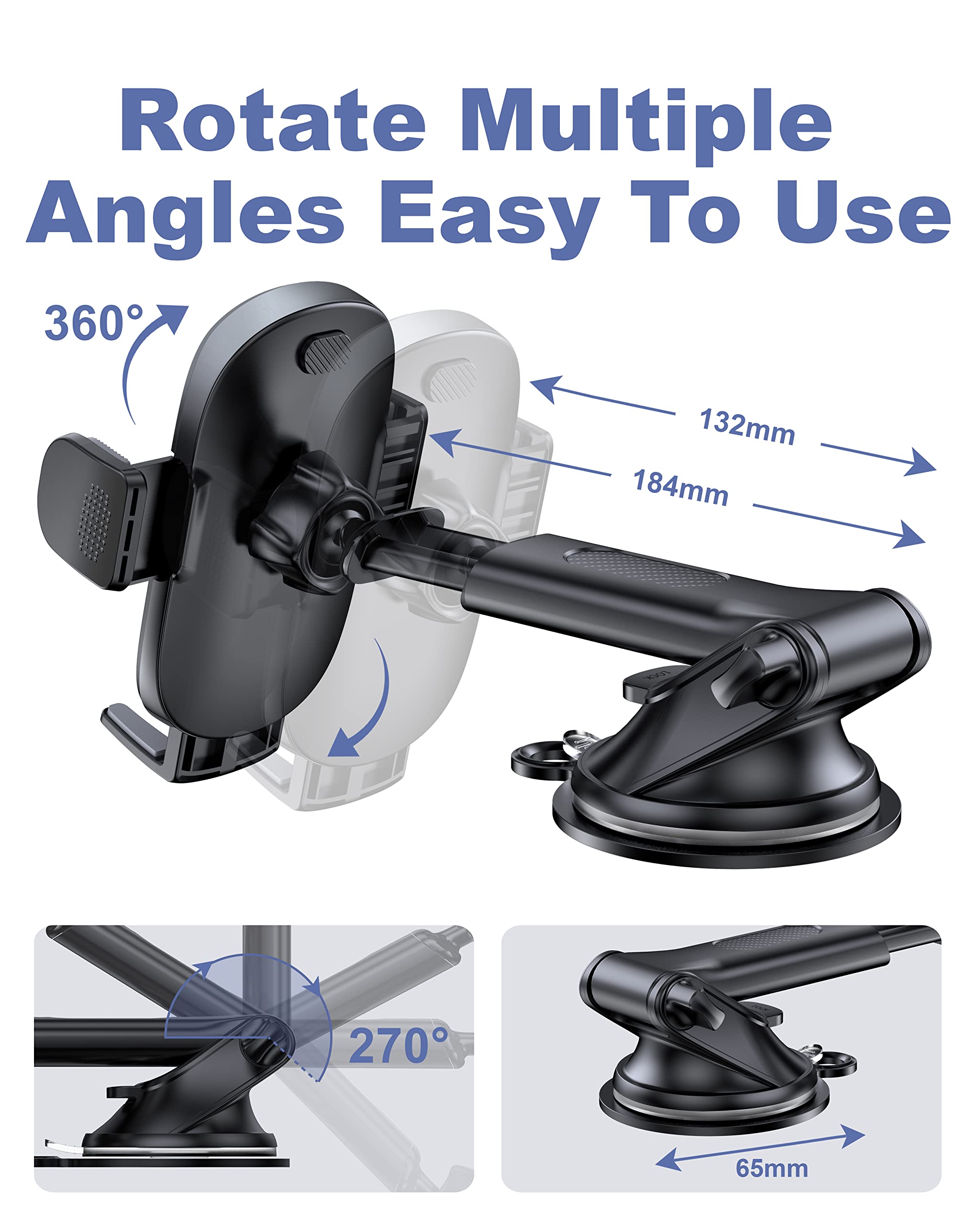 Universal Car Phone Holder Mount for Dashboard Windshield, Military Hands-Free Cell Phone Stand Automobile Cradles Truck Accessories Fit for All iPhone Android Smartphones