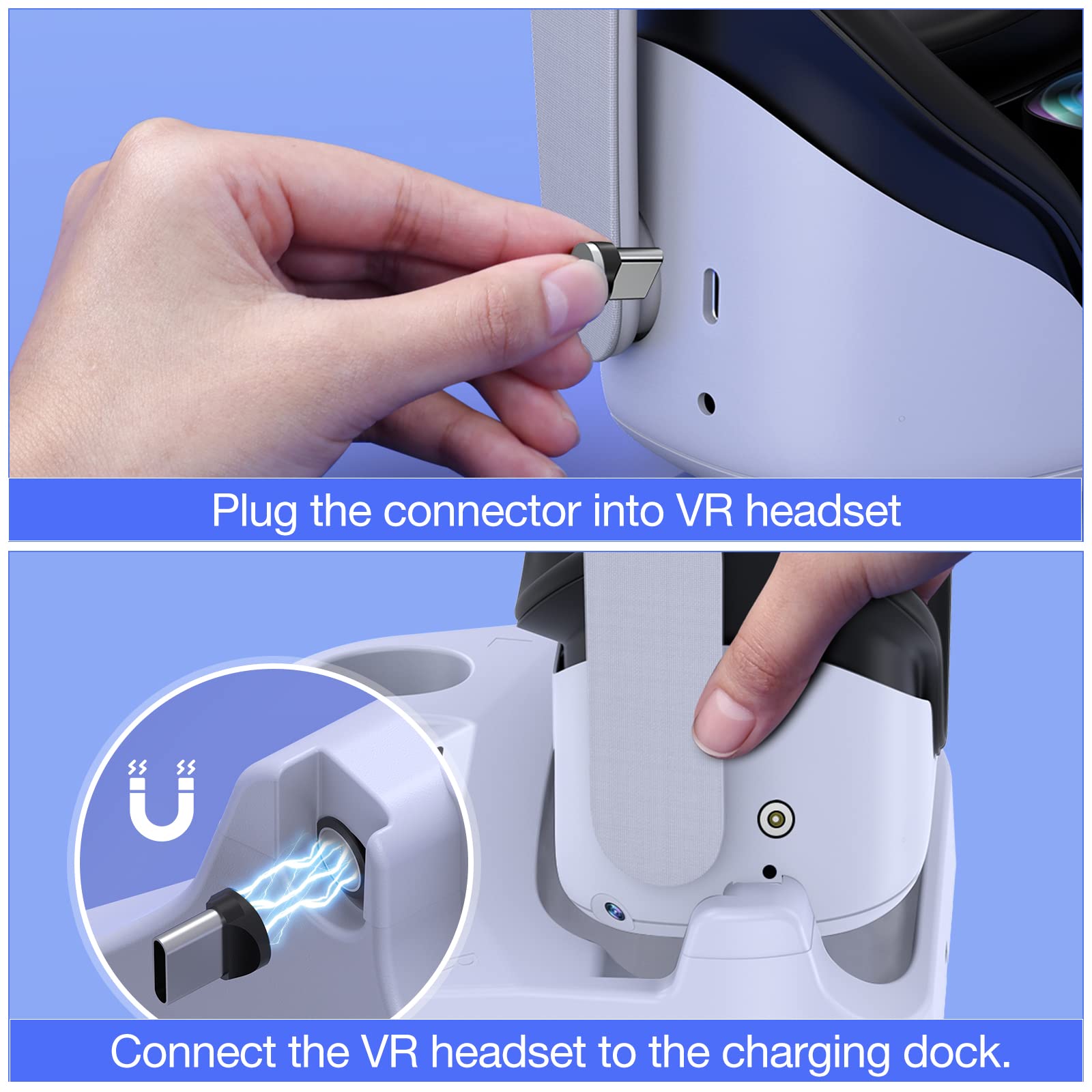Kawaye Charging Station for Meta Quest 2, Charging Station for Oculus Quest 2 Headset and Controller, Fast Charging Dock with 2 Rechargeable Batteries/USB-C Charging Port/Charging Adapter/Cable