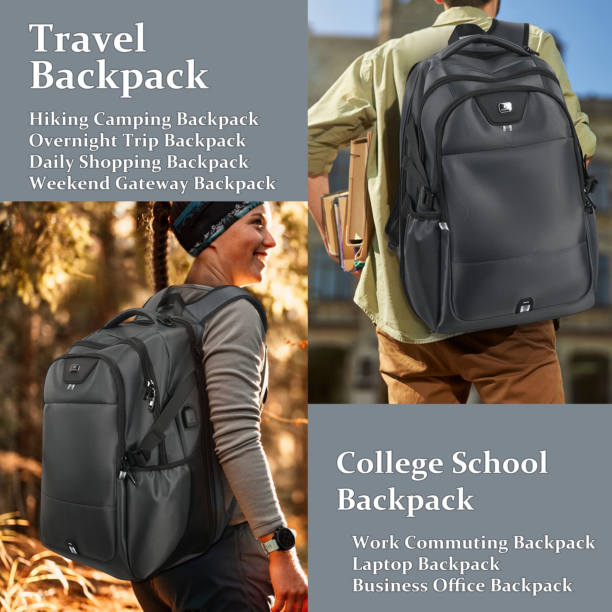 Diffosine Laptop Backpack 17.3 Inch Extra Large TSA Friendly Travel Backpacks Anti Theft College Business Gaming Computer Backpack Durable Hiking Work Daypack for Men Women(Grey)