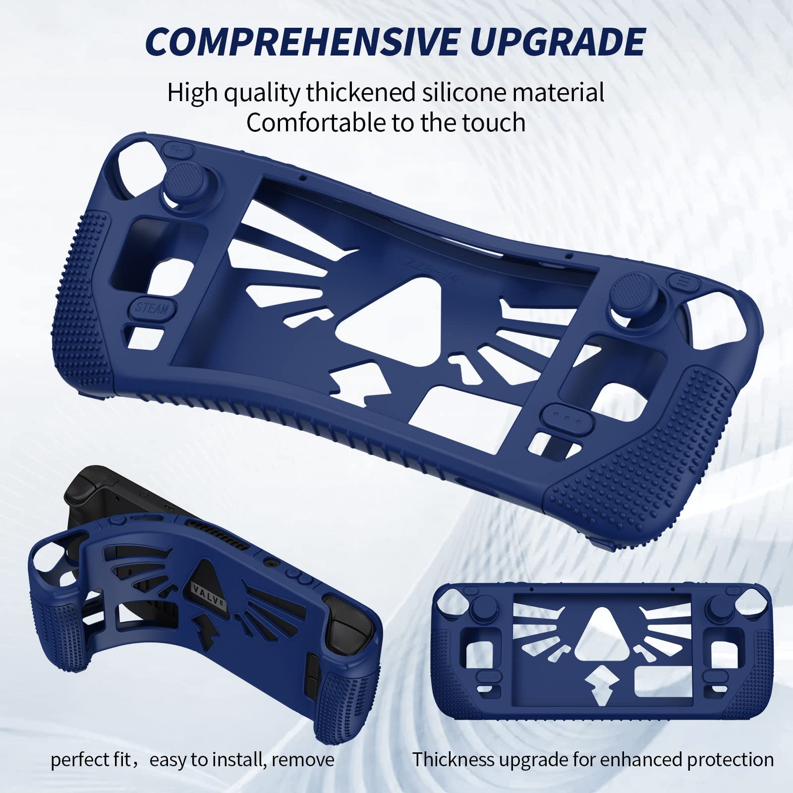 FREEOL Protective Case for Steam Deck, Thickened Silicone Cover with 4 Rocker Caps, Features Thick Silicone Full Protection, Shock Absorption and Scratch Resistant Design, Can Stand - Blue