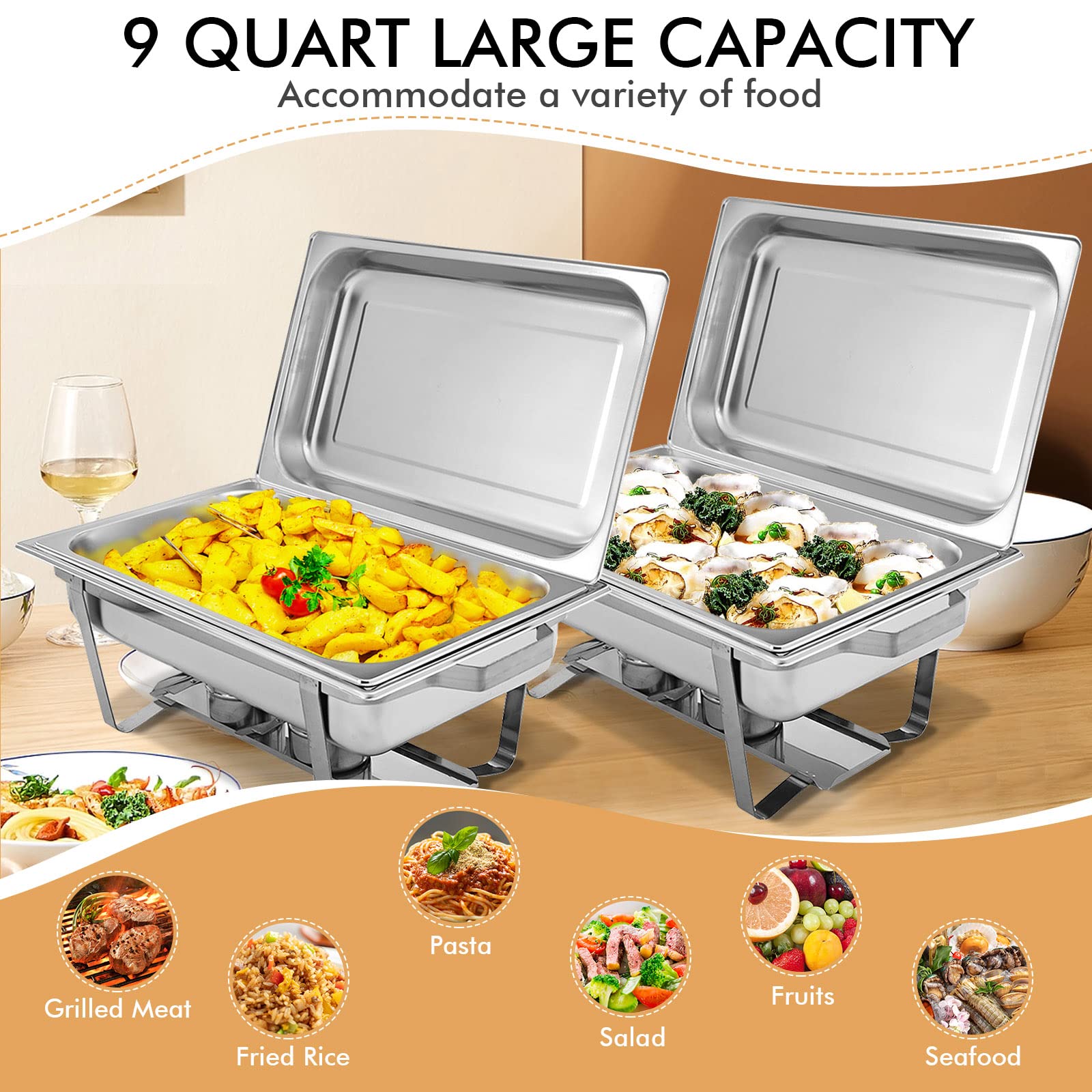 Happygrill 2 Pack Chafing Dish 9 Quart Chafing Dish High Grade Stainless Steel Chafer Dish Set
