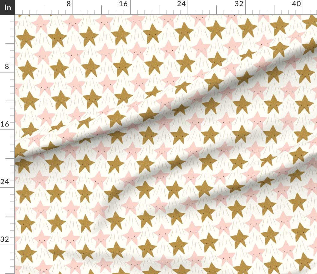 Spoonflower Fabric - Stars Pink Gold Star Smile Cute Printed on Petal Signature Cotton Fabric by The Yard - Sewing Quilting Apparel Crafts Decor