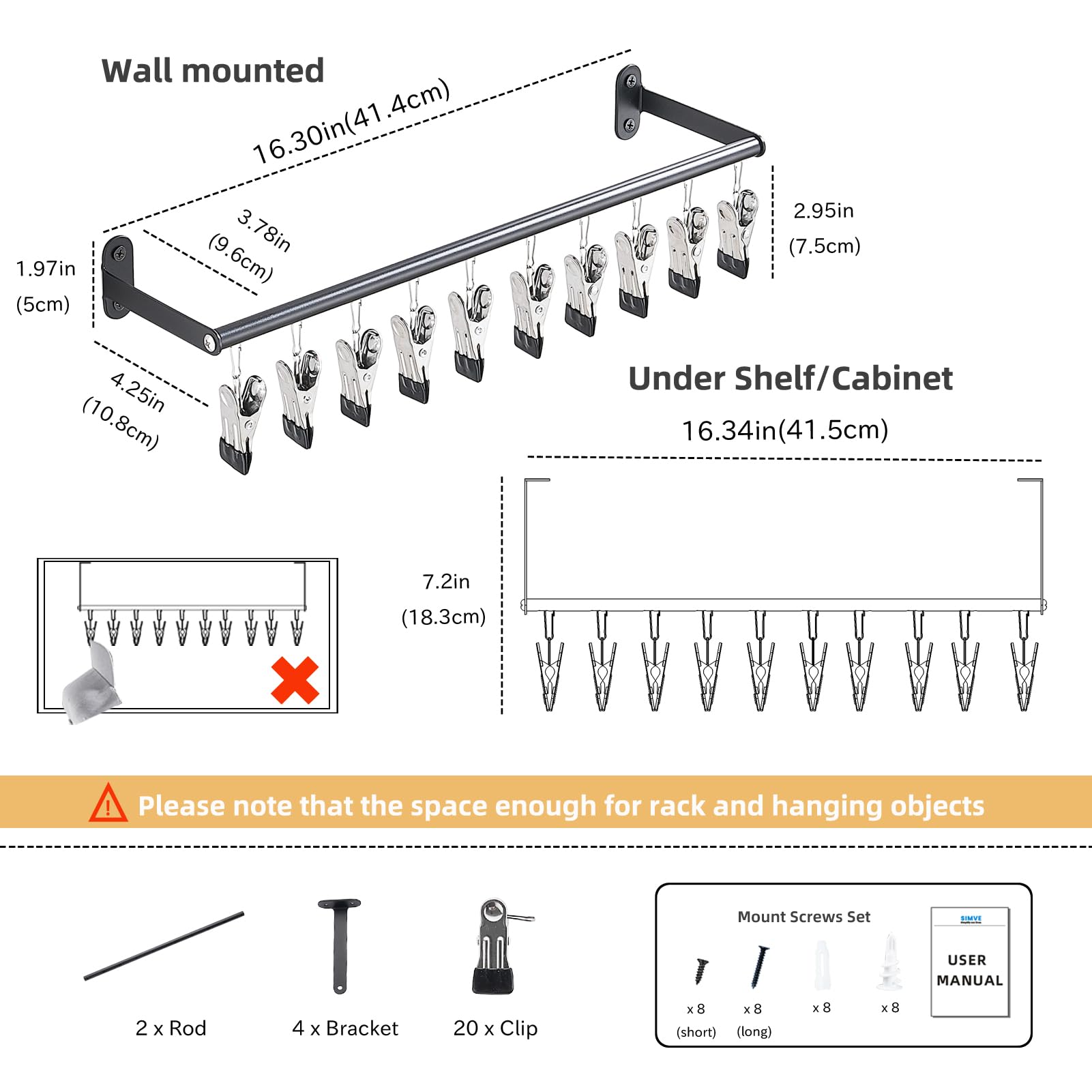 SIMVE Hat Rack for Baseball Caps Organizer with 20 Clips Modern 16.3in Metal Holder Wall Mounted Display Hanger Hanging Storage Accessories Closet Bedroom Door Entryway Organization Set of 2 Black