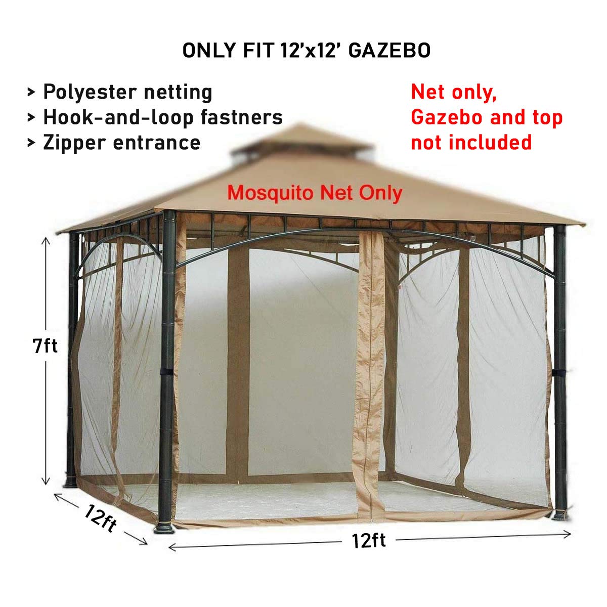 Westcharm 12x12 Gazebo Universal Replacement Mosquito Netting Screen Walls, Set of 4 Panels (Gazebo Mosquito Net Only)