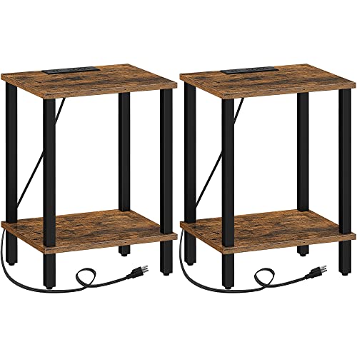 TUTOTAK End Table with Charging Station, Side Table with USB Ports and Outlets, Nightstand, 2-Tier Storage Shelf, Sofa Table for Small Space, 1 Package(2PCS) TB01BB041