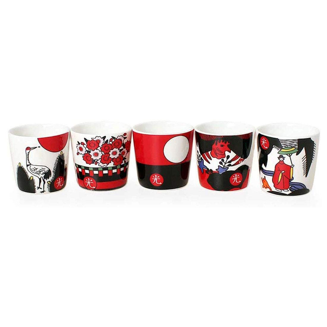 GARASANI 5 Pack Soju Shot Glasses with Korean Traditional Flower Card Game Print Hwatu Korean Soju, Whiskey, Tequila, Vodka, Espressos