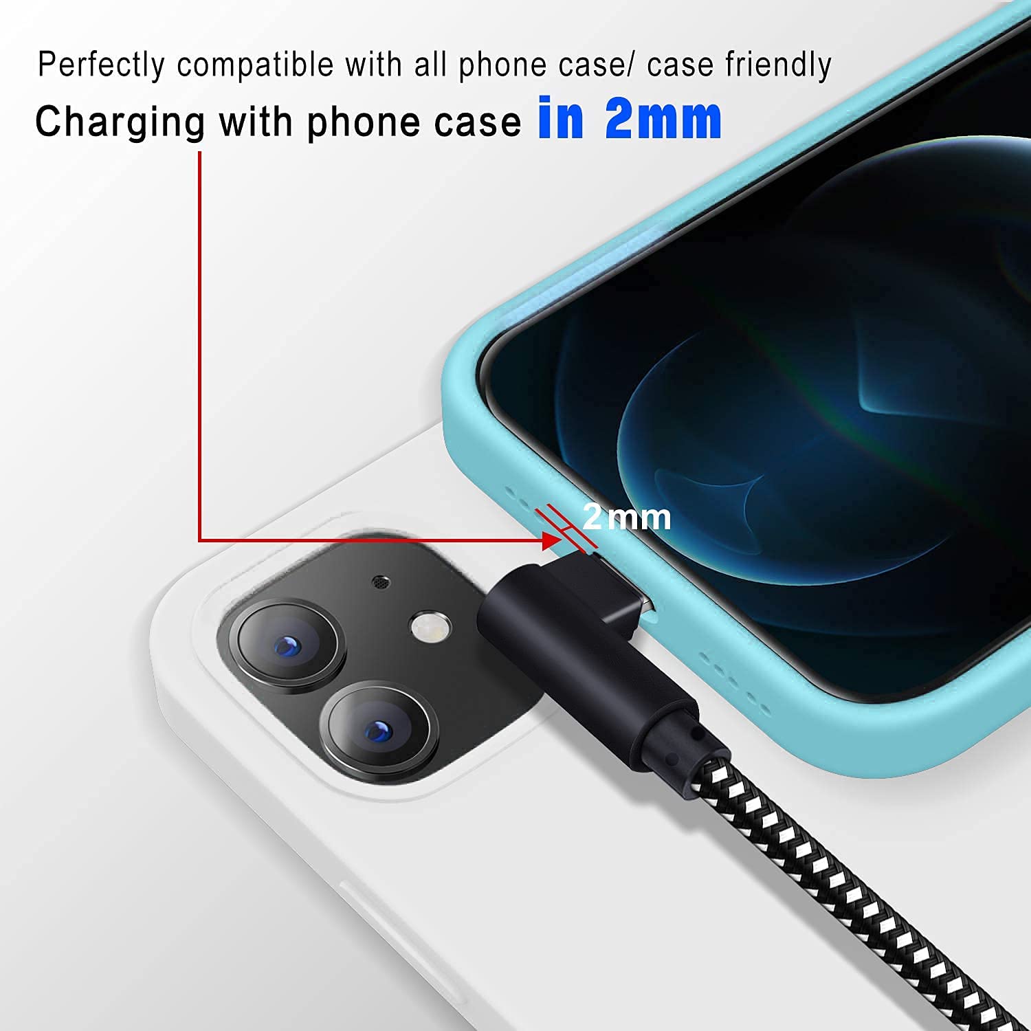 Lightning Cable 6ft (3-Pack), [Apple MFi Certified] Right Angle Braided Nylon Cable for iPhone Chargers, Fast Charging Cord Compatible with iPhone 14/13/12/11 Pro Max/XS MAX/XR/XS/X etc