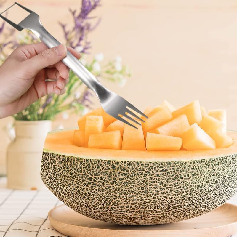 Generic Watermelon Fork Slicer Cutter,Portable Stainless Steel 2-in-1 Watermelon Fork Slicer, Watermelon Cutter Slicer Tool Fruit Forks Slicer for Home Party Camping Kitchen Gadget(2pcs), dsf451