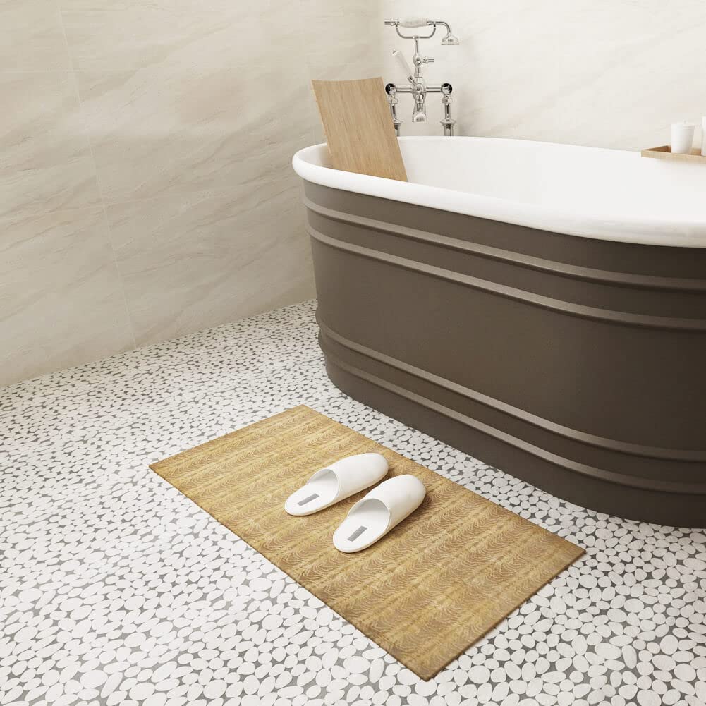 Diflart White Pebble Backsplash Tile Polished for Kitchen Shower Floor Wall Tiles Pack of 5 Sheets