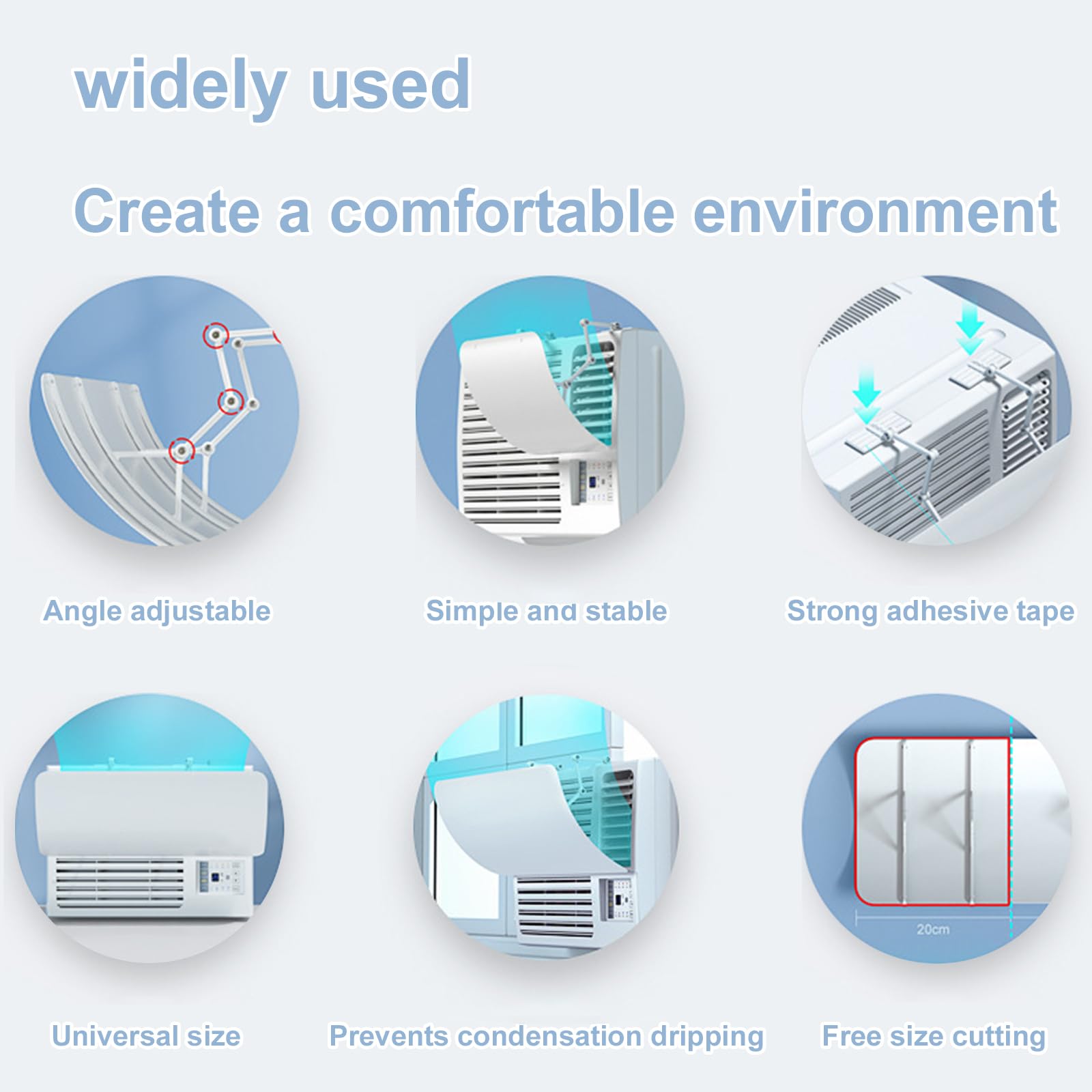 Generic Window Air Conditioner Deflector, Versatile Air Conditioner Deflector, Adjustable Window Ac Windshield with 3m Adhesive, Freely Cut, 20.8 * 10.6 Inch White