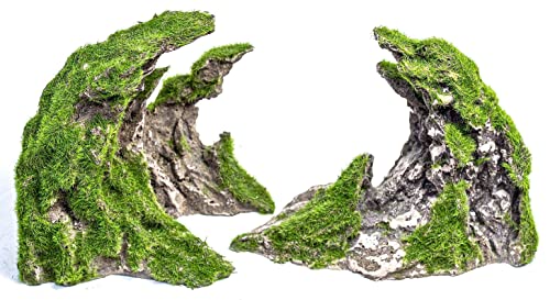 Novelsite Fish Tank Decor- Jagged Canyon Rock Formation with Faux Moss- Aquarium Rocks Aquascaping- Made of Sandstone, 4.5 x 8 x 3 inches