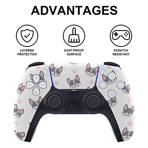 French Bulldog with Footprint Full Protective Skin Cover Design Wrap Decal Sticker Compatible with PS5 Digital Edition Console and Controller