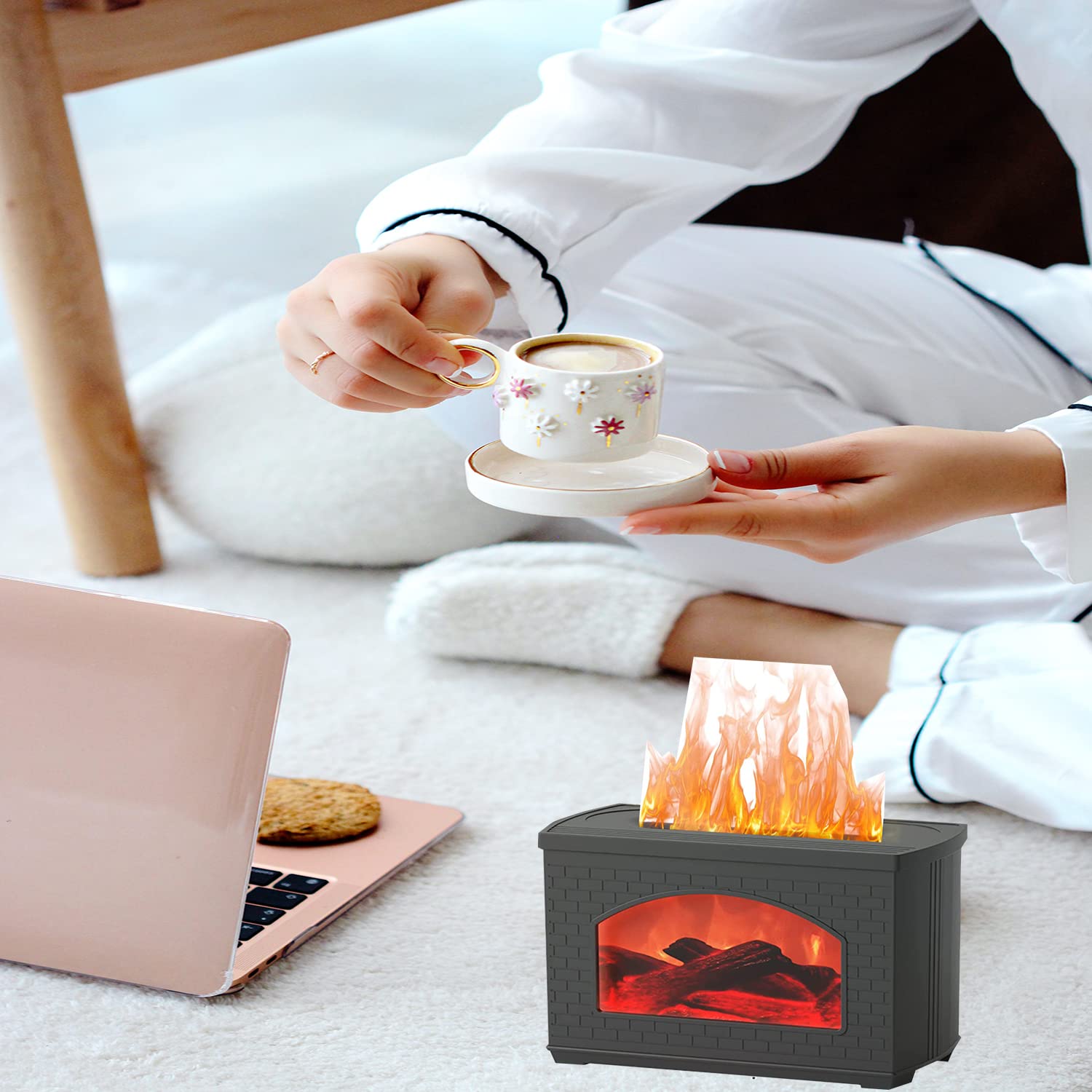 Fireplace Simulation Flame Oil Diffuser, Ann Bully 270ml Cool Mist Humidifier Diffuser, Essential Oil Humidifier Diffuser, Desktop Bedroom Humidifier