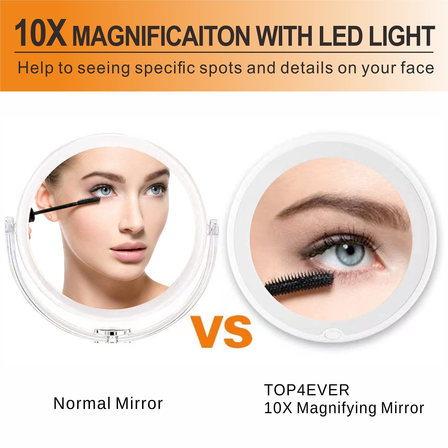 TOP4EVER 8" Magnifying Mirror with Light Lighted Makeup Mirror with Magnification ,Flexible Magnifying Mirror with Suction Cups
