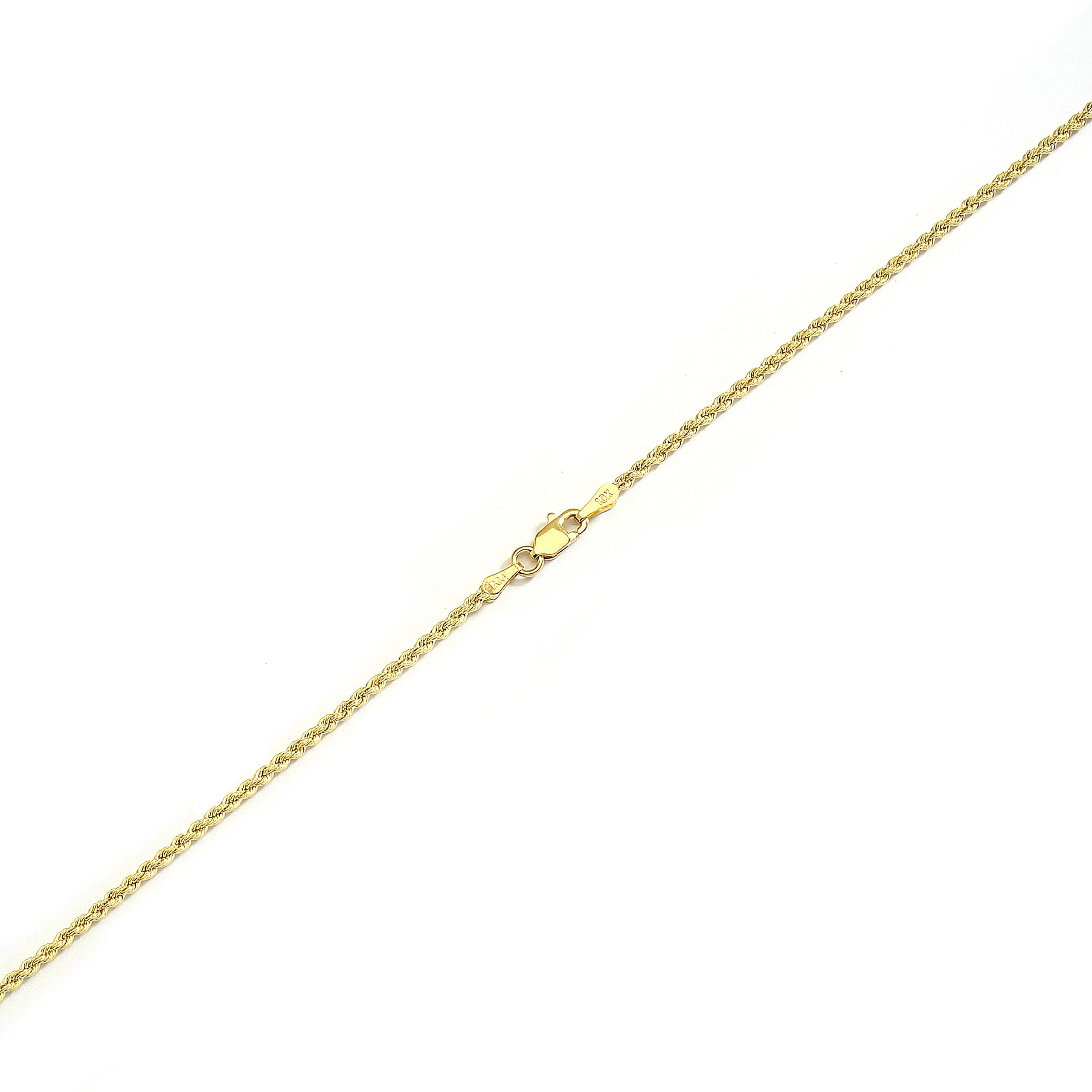Floreo 10k Yellow Gold 2mm Hollow Rope Chain Necklace with Lobster Claw Clasp for Women and Men, 20 Inch